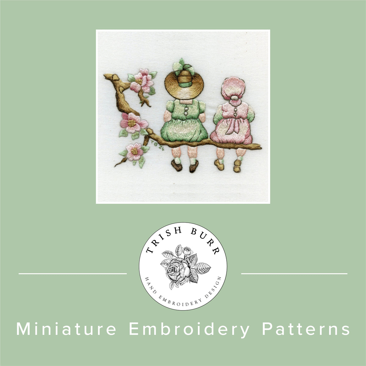 PDF Miniature Victorian children on branch – Trish Burr Embroidery