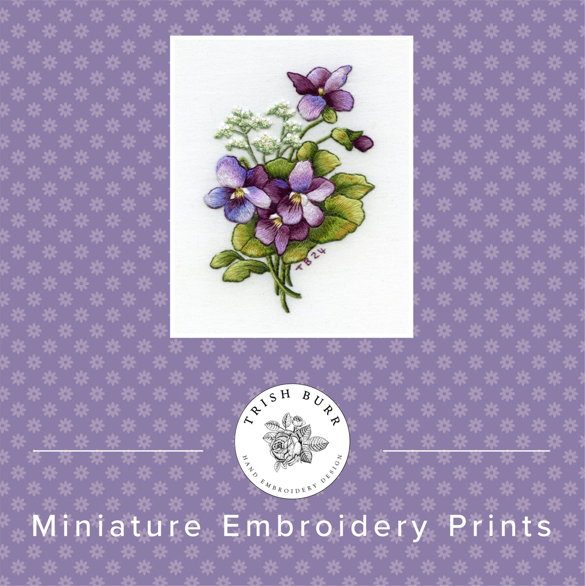 PRINTED PATTERN Victorian Violets in miniature – Trish Burr Embroidery